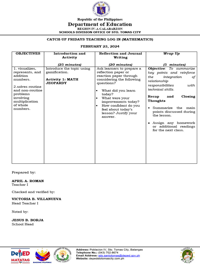Catch Up - Math7 Week 3 | PDF | Pedagogy | Human Communication