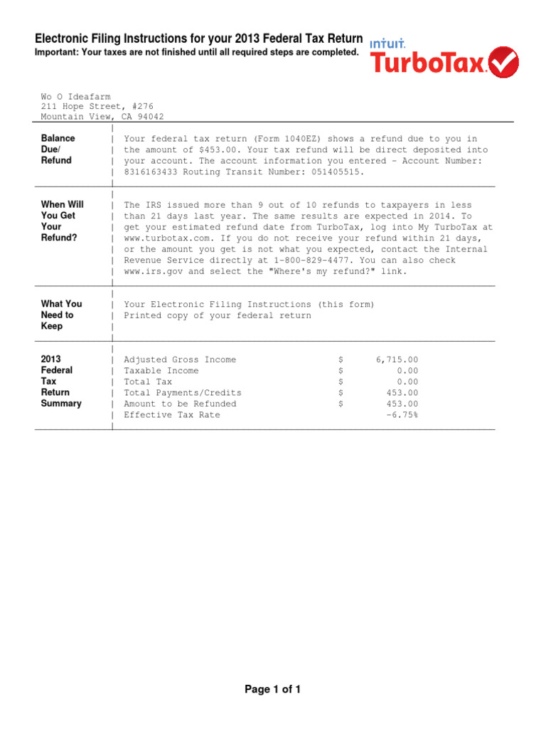 Electronic Filing Instructions For Your 2013 Federal Tax Return | PDF ...
