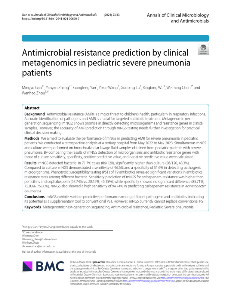 Antimicrobial Resistance Prediction By Clinical Metagenomics In