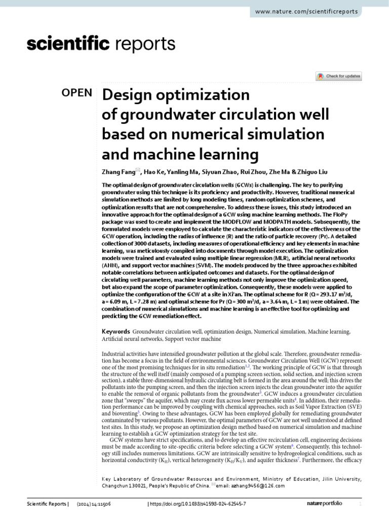 Design Optimization of Groundwater Circulation Well Based On Numerical Simulation and Machine ...