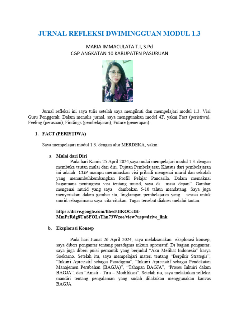 Jurnal Refleksi Dwimingguan Modul 1.3 | PDF