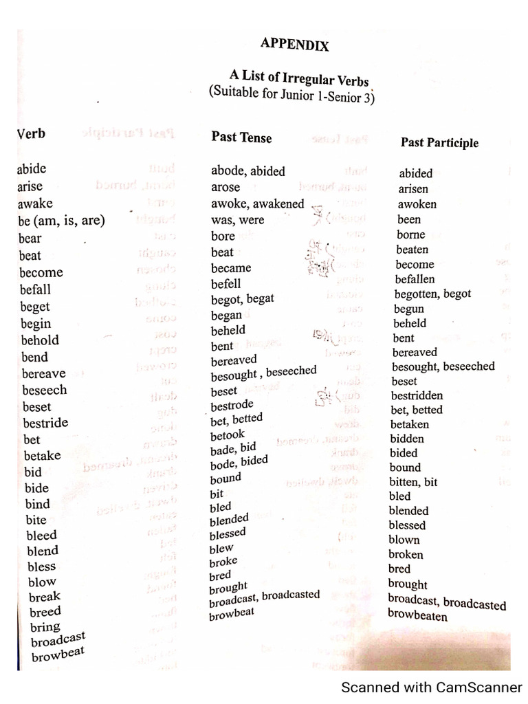 Appendix A List of Irregular Verbs | PDF