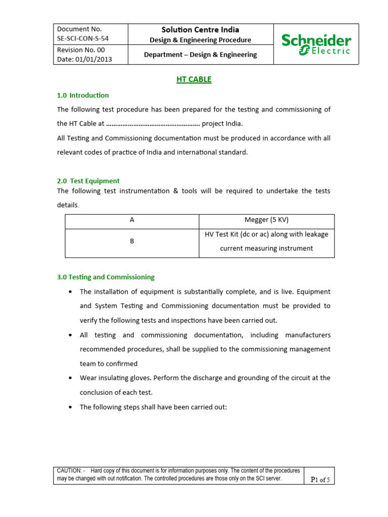 HT Cable Testing Procedure | PDF | Insulator (Electricity) | Electrical ...