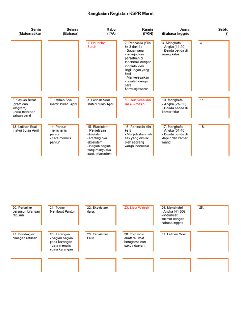 Rangkaian Kegiatan KSPR Mei | PDF