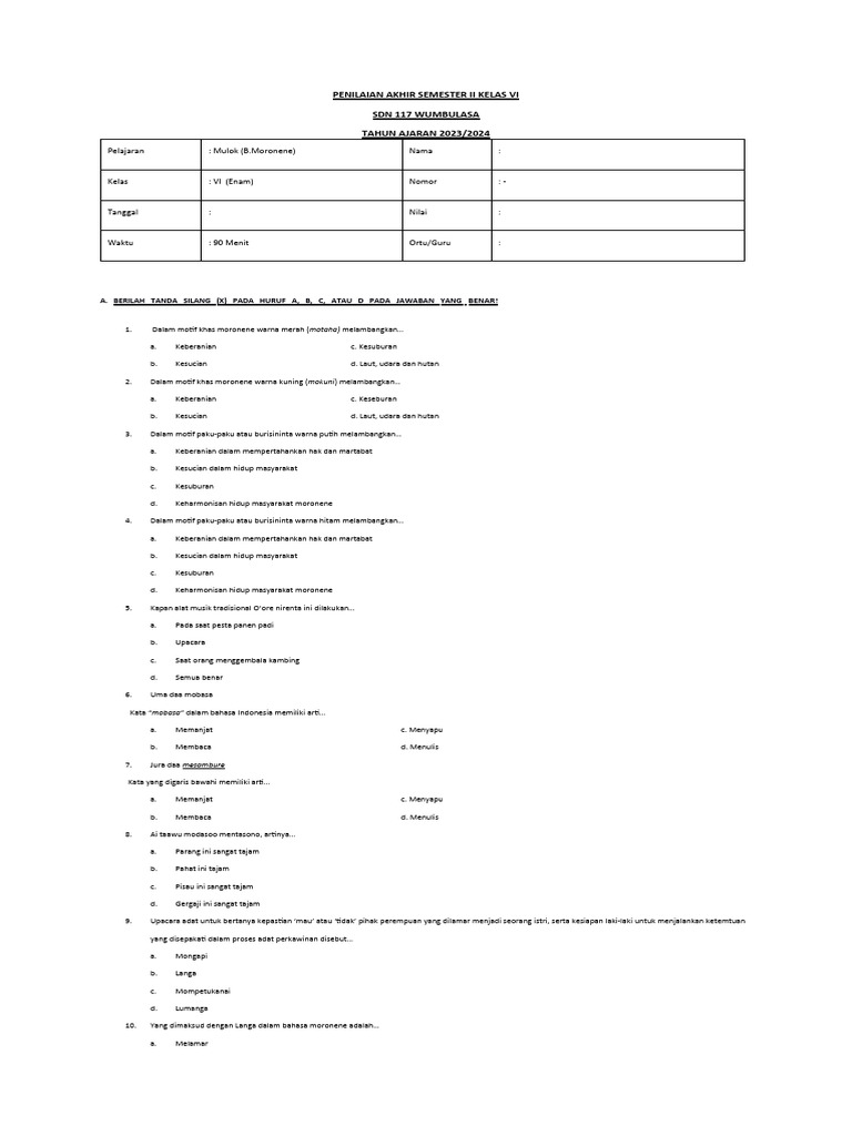 Uas SMSTR II Kelas Vi | PDF
