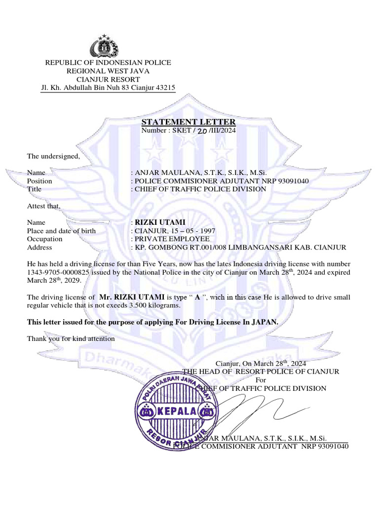 Statement Letter for SIM Application | PDF