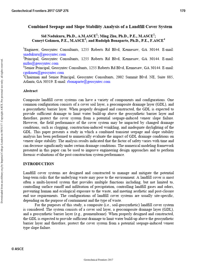 Combined Seepage and Slope Stability Analysis of A Landfill Cover System | PDF | Soil Mechanics ...