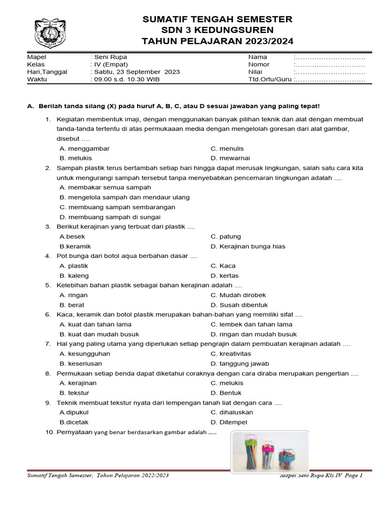 Soal STS Seni Rupa Kls 4 | PDF