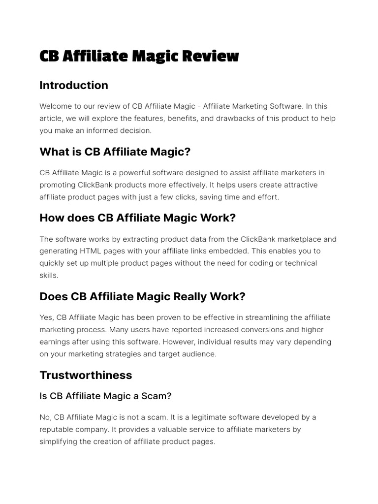 CB Affiliate Magic Review | PDF | Affiliate Marketing | Marketing