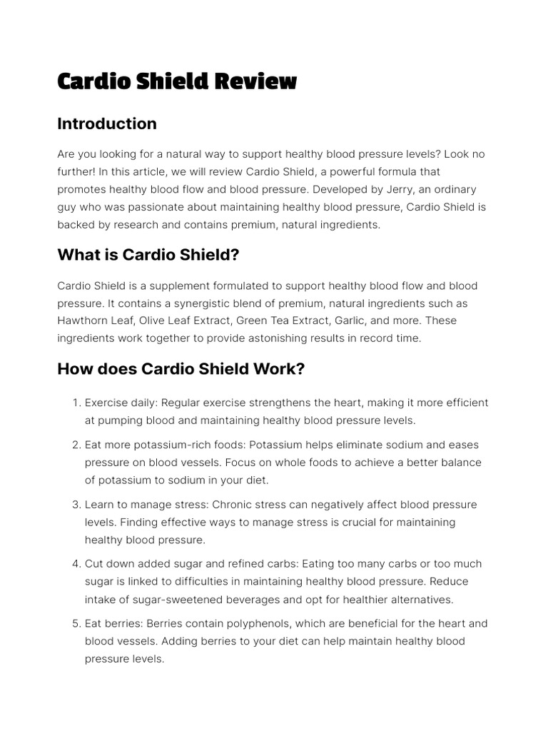 Cardio Shield Review | PDF | Dietary Supplements | Blood Pressure