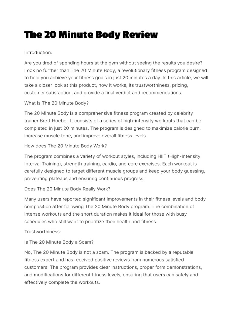 The 20 Minute Body Review | PDF | Physical Fitness | High Intensity ...