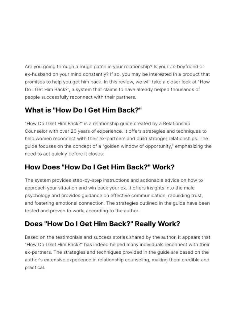 How Do I Get Him Back Review | PDF | Customer Satisfaction | Pricing