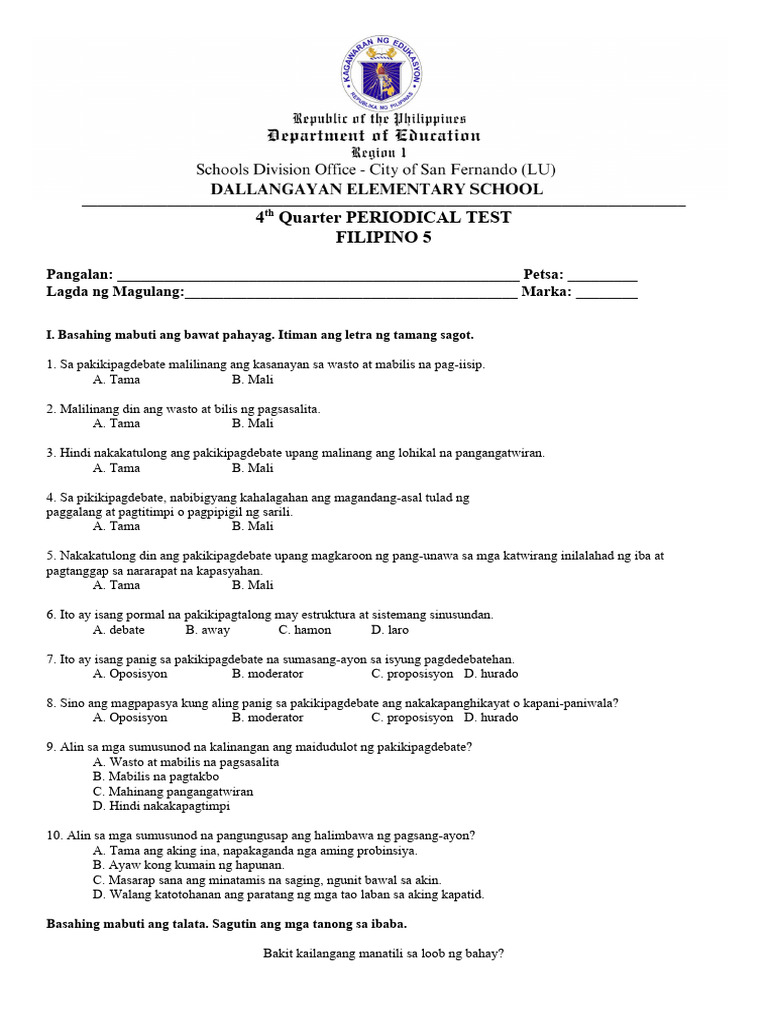 FILIPINO_ST2_Q4 | PDF