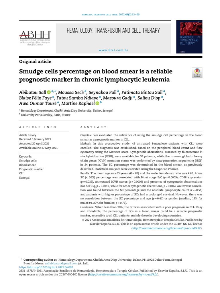 Smudge Cells as Prognostic Markers in CLL | PDF | Biomarker | Clinical ...