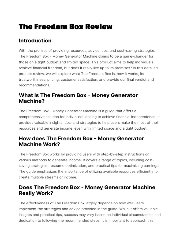 The Freedom Box Review | PDF | Pricing | Income