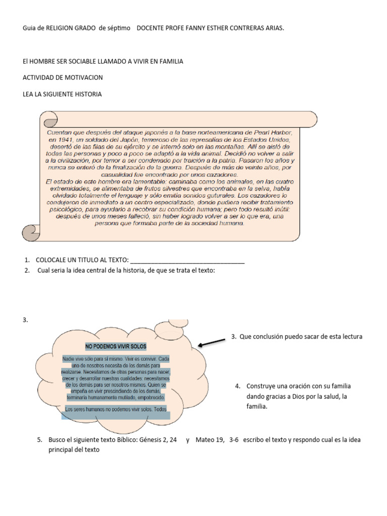 Guia de Religion Grado de Séptimo Docente Profe Fanny Esther Contreras ...
