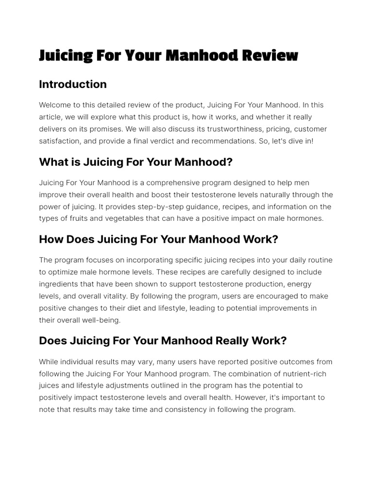Juicing for Male Health Review | PDF | Health Care | Pricing