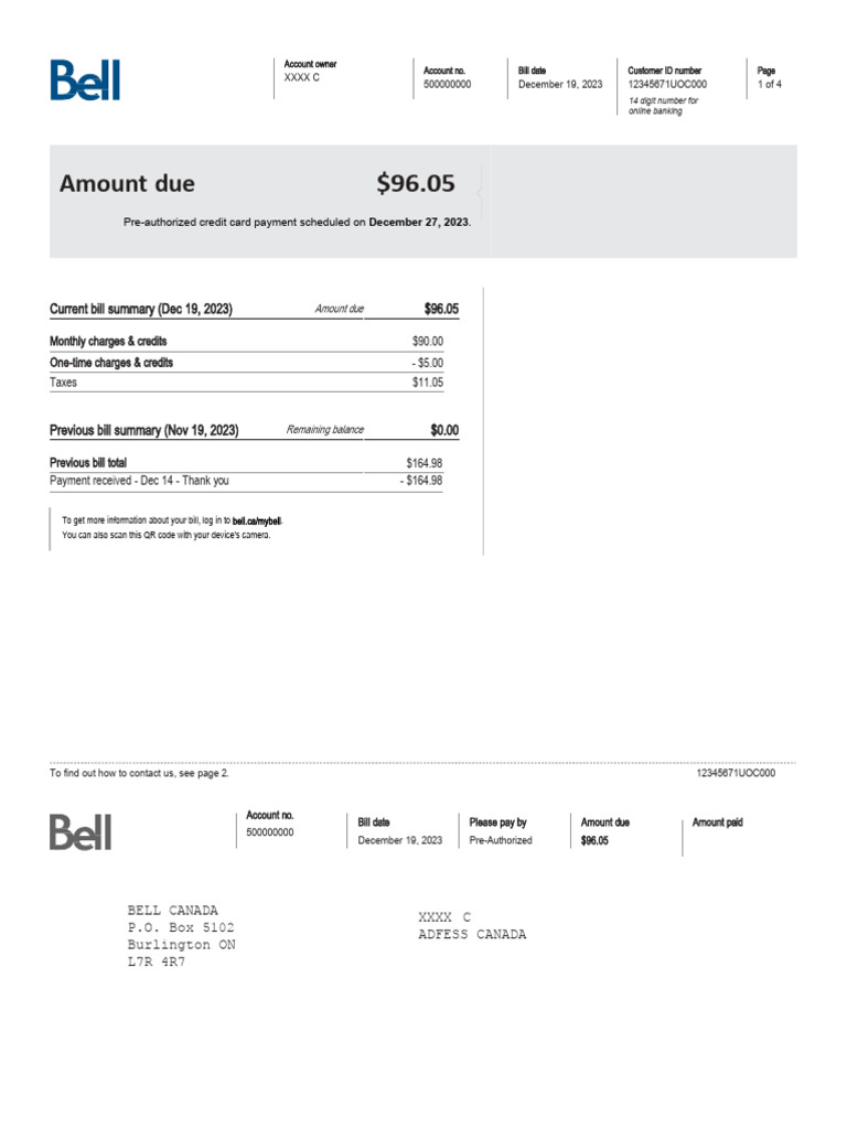 Canada Mobile Phone Bill | PDF | Credit Card | Service Industries