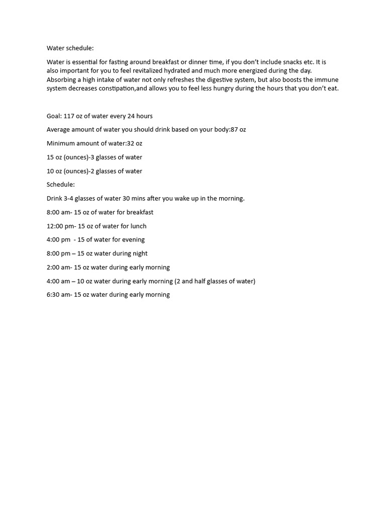 Daily Water Intake Schedule Guide | PDF | Cooking, Food & Wine | Lifestyle