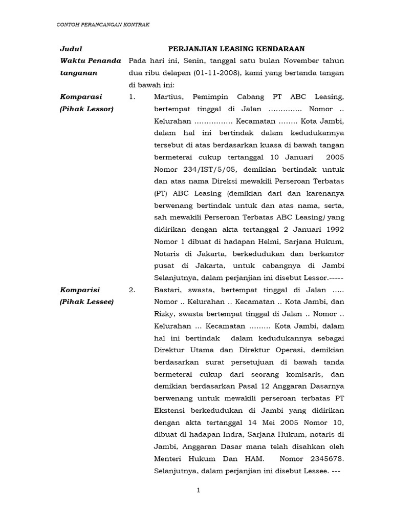 2023 Perjanjian Leasing Kendaraan Ok | PDF