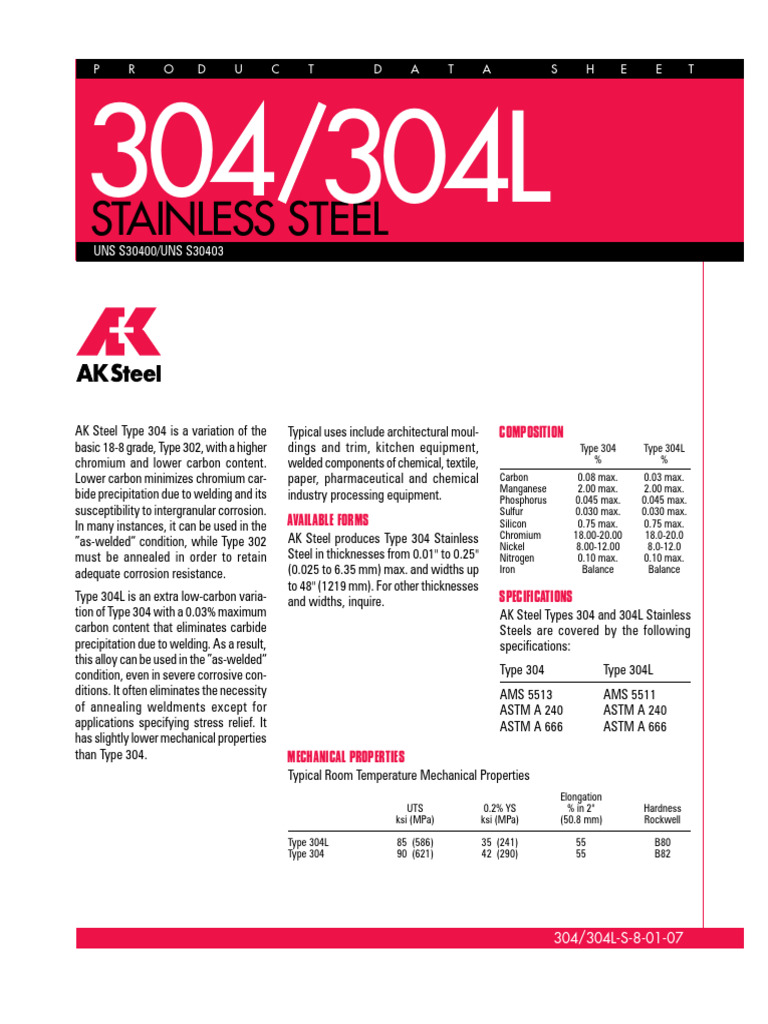 Stainless Steel 304 304L | PDF | Stainless Steel | Steel