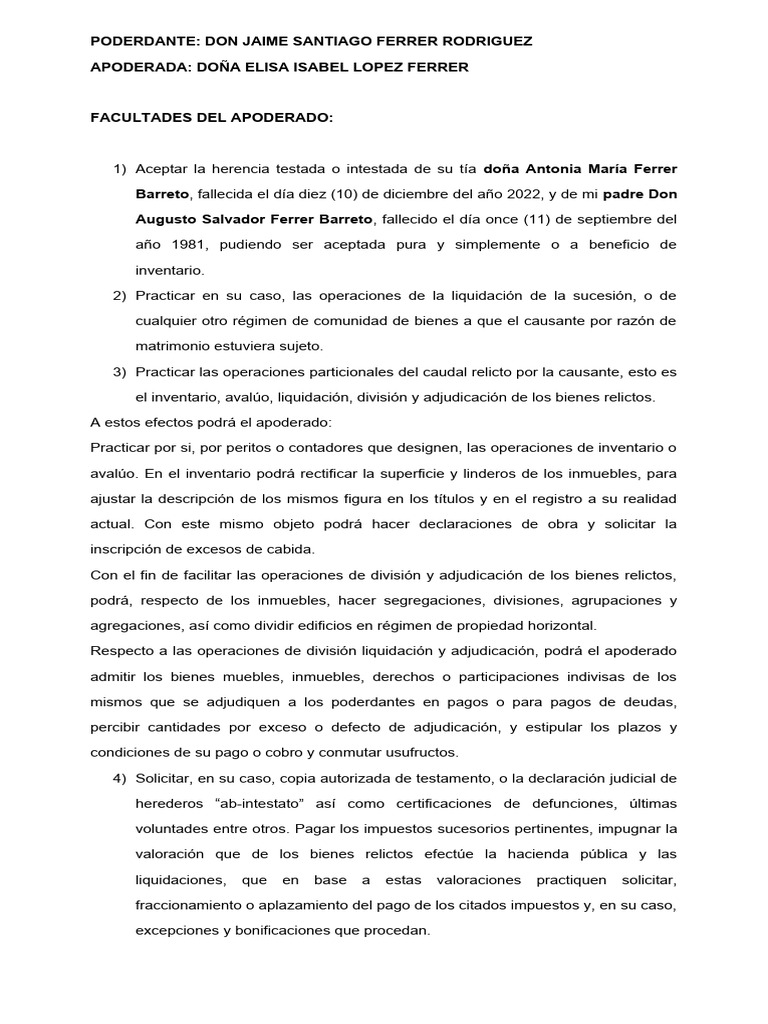 Facultades Del Apoderado | PDF | Herencia