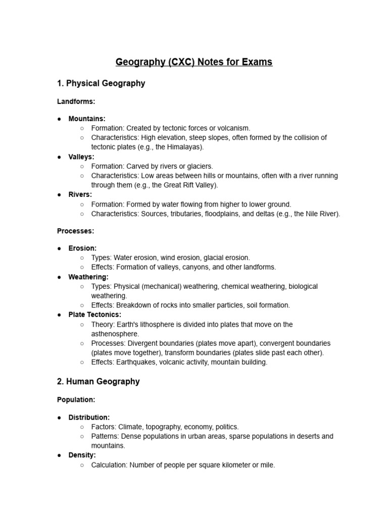 Geography (CXC) Notes For Exams | PDF | Plate Tectonics | Erosion