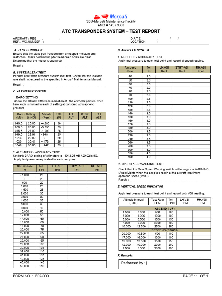 Atc Transponder Sys Test-R1 | PDF | Airspeed | Aircraft