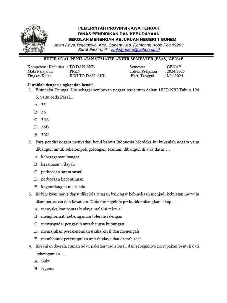 Soal PPKN Kelas Xi 2024 | PDF | Politik | Perjalanan