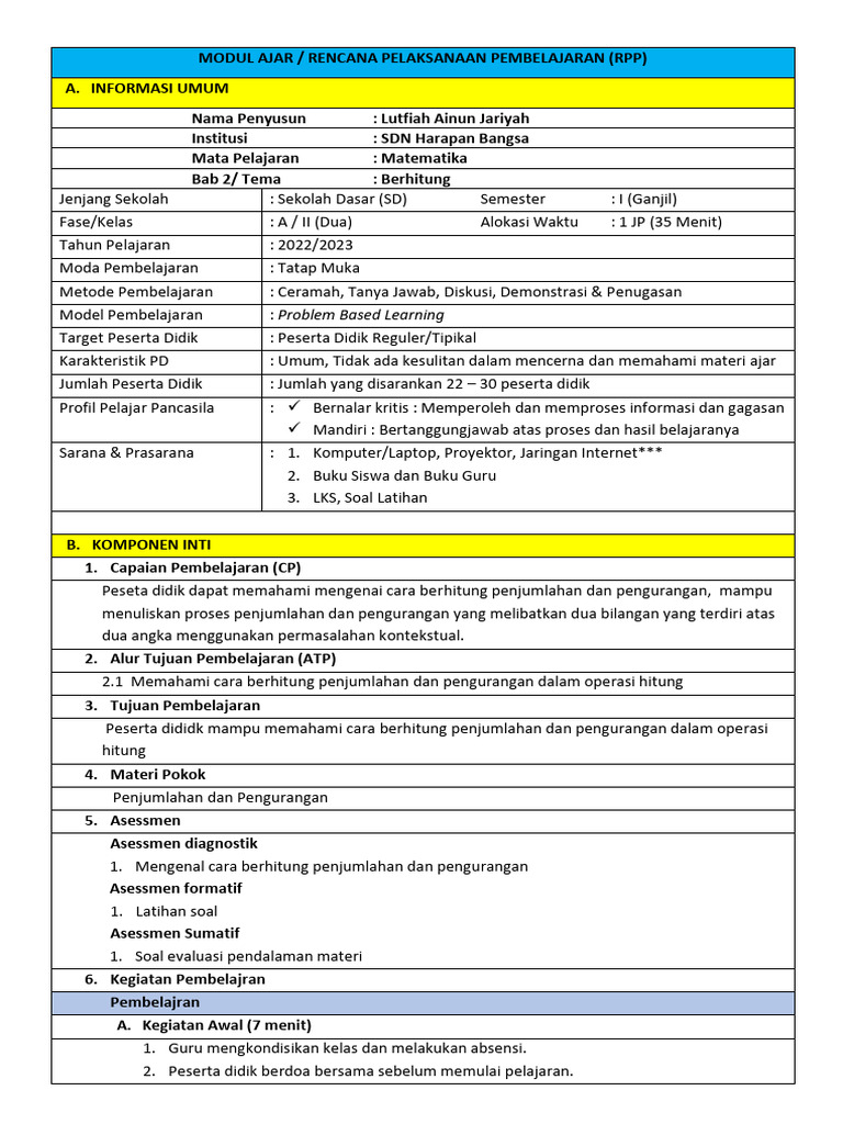 Modul Ajar - Microteaching - Lutfiah Ainun J 070 | PDF