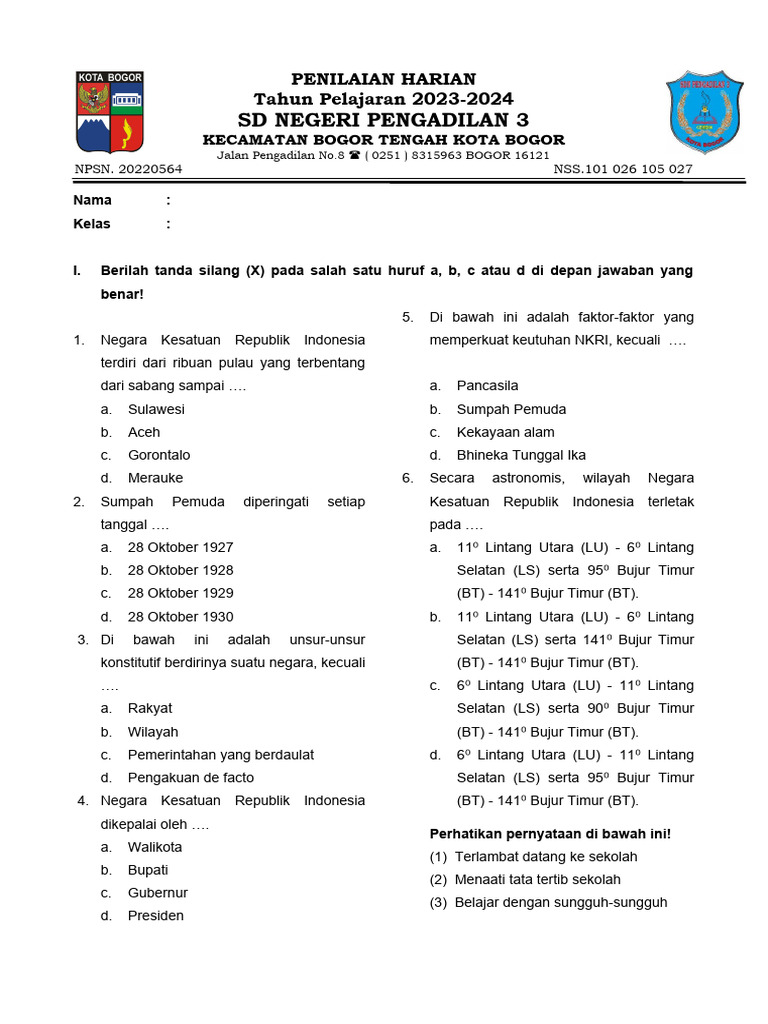 ASAS Pend - Pancasila Kelas IV | PDF