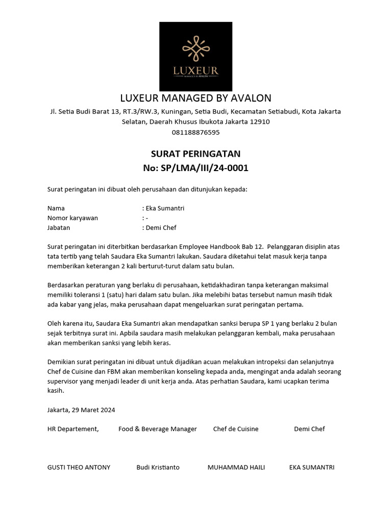 Contoh Surat Peringatan Karyawan Teguran | PDF