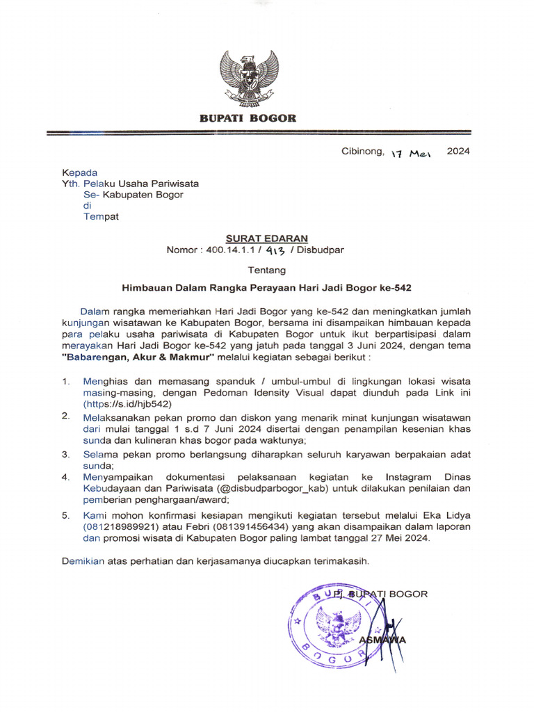 Surat HJB 542 Pariwisata | PDF