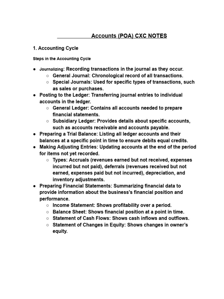Principles of Accounts (POA) CXC NOTES | PDF | Debits And Credits | Expense