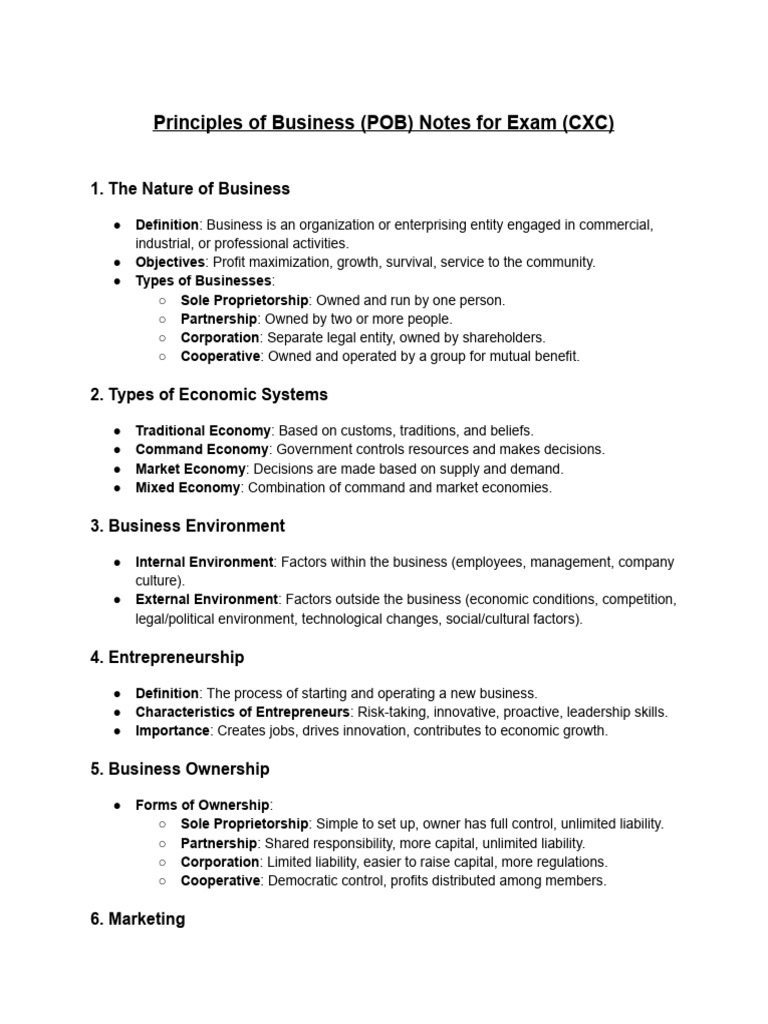 Principles of Business (POB) Notes For Exam (CXC) | PDF | Business ...