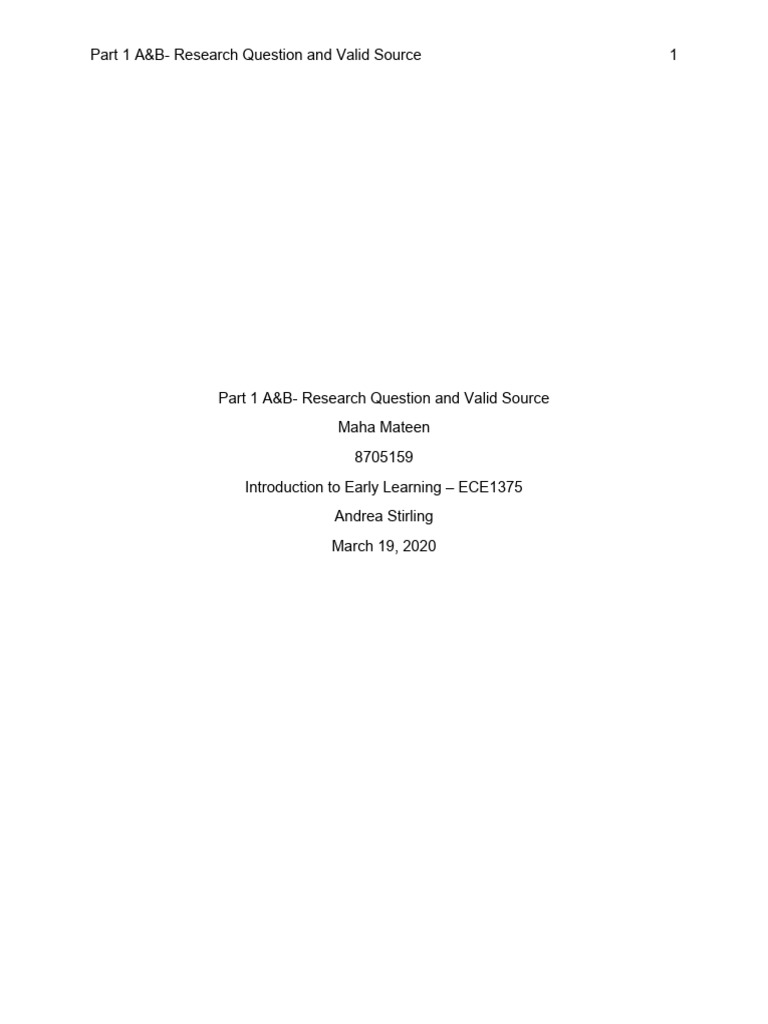 Part 1A & B Question and Valid Source | PDF | Early Childhood Education ...