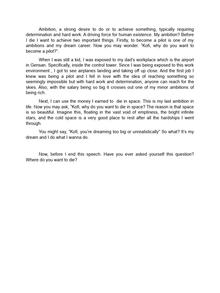 Ambitions: Pilot Dreams & Space Journey | PDF | Career & Growth | Young ...