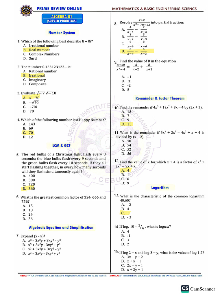 Algebra Questions | PDF