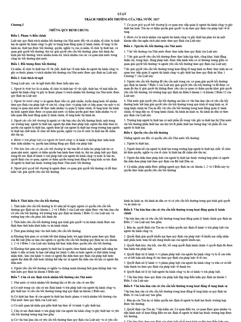 Luat Trach Nhiem Boi Thuong Cua Nha Nuoc 2017 | PDF