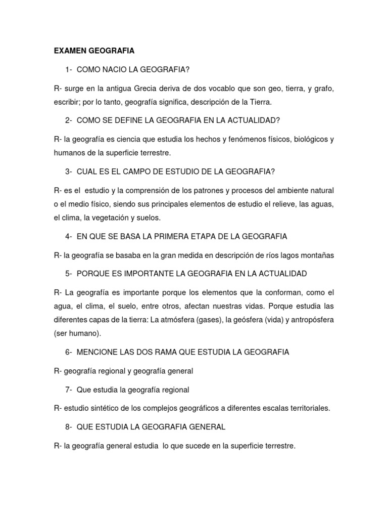Examen Geografia | PDF | Geografía | Mapa