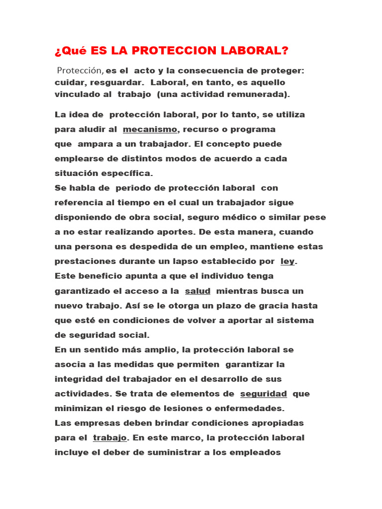 Qué ES LA PROTECCION LABORAL... Protocolos de Seguridad Laboral | PDF