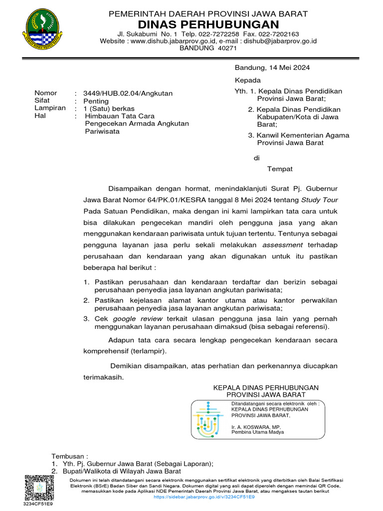 Pengecekan Armada Angkutan Pariwisata | PDF