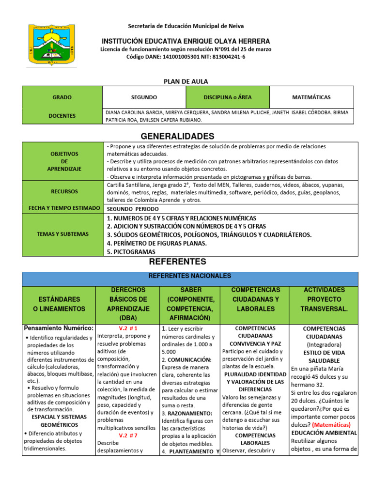 Plan Aula 2P Matemáticas 2° - 2024 | PDF | Evaluación | Triángulo