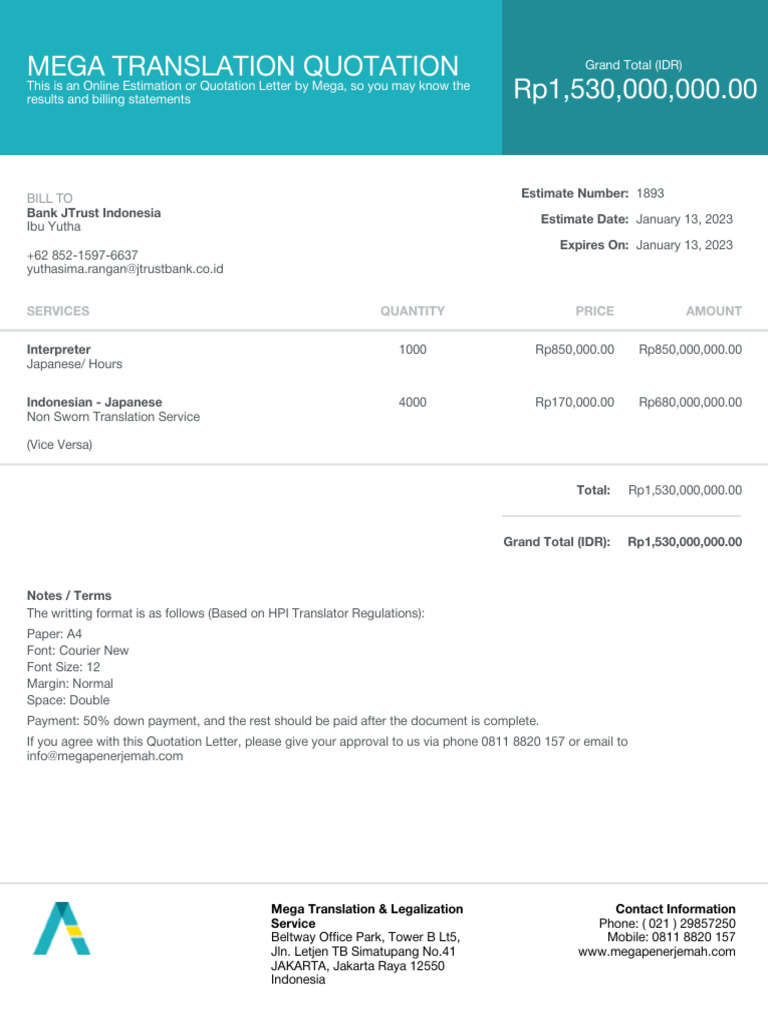 PT. Mega Translation (Quotation) | PDF