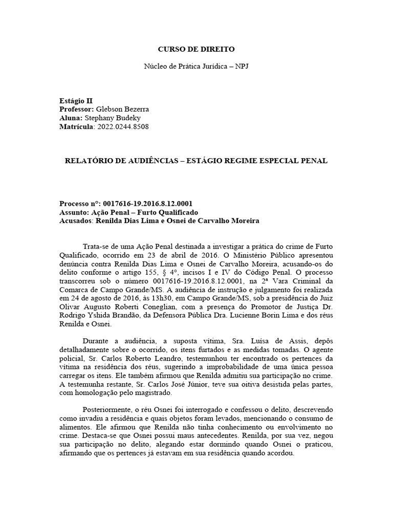 RELATÓRIO AUDIÊNCIAS Ok | PDF | Réu | Roubo