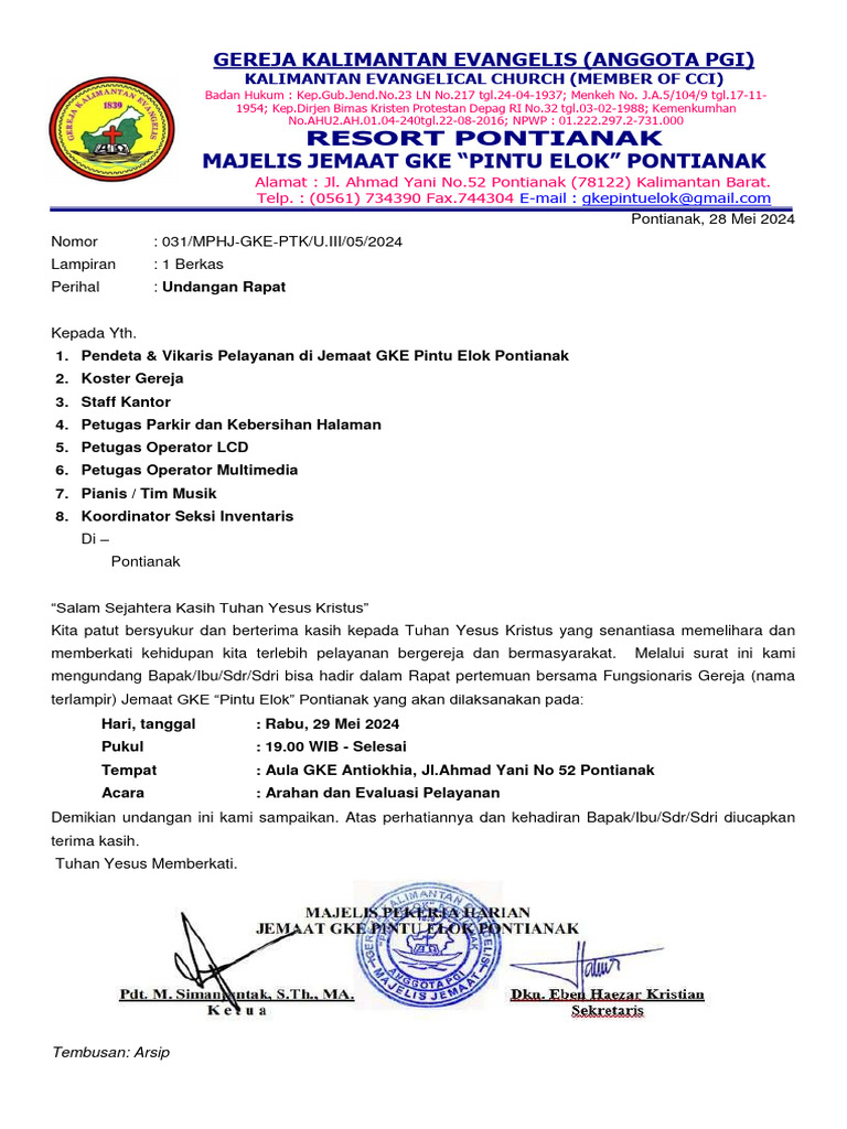 Surat Undangan Pertemuan Fungsionaris Gereja Pdf