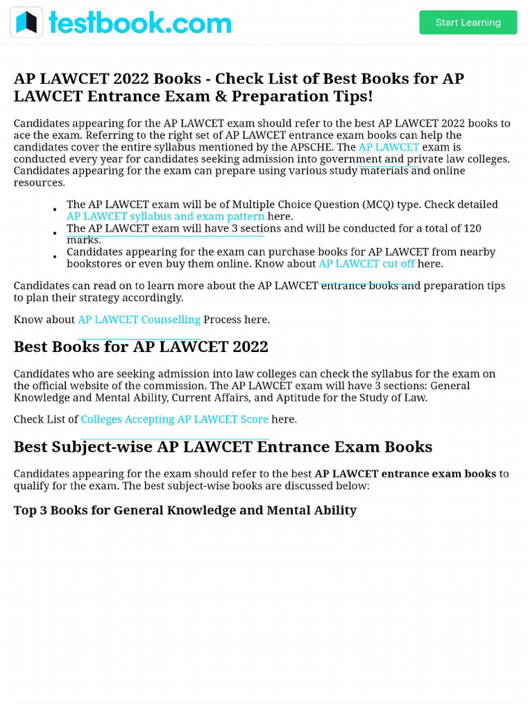 AP LAWCET 2022 Books - Check List of Best Books for AP LAWCET Entrance ...