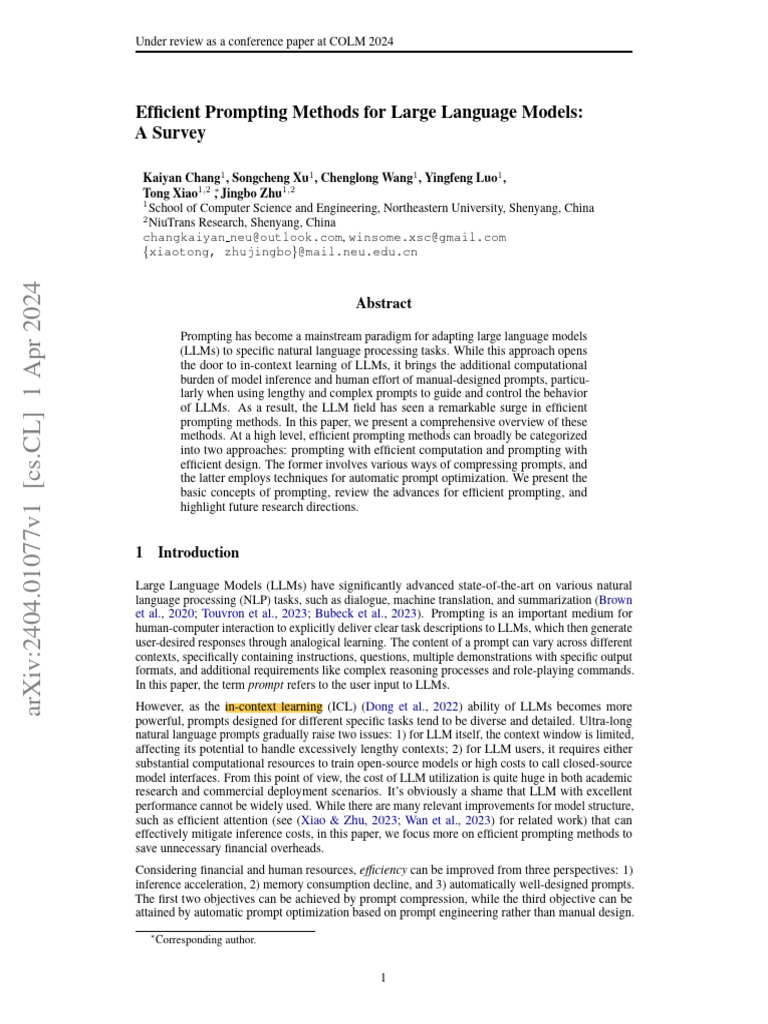 Efficient Prompting Methods For Large Language Models - A Survey | PDF | Mathematical ...