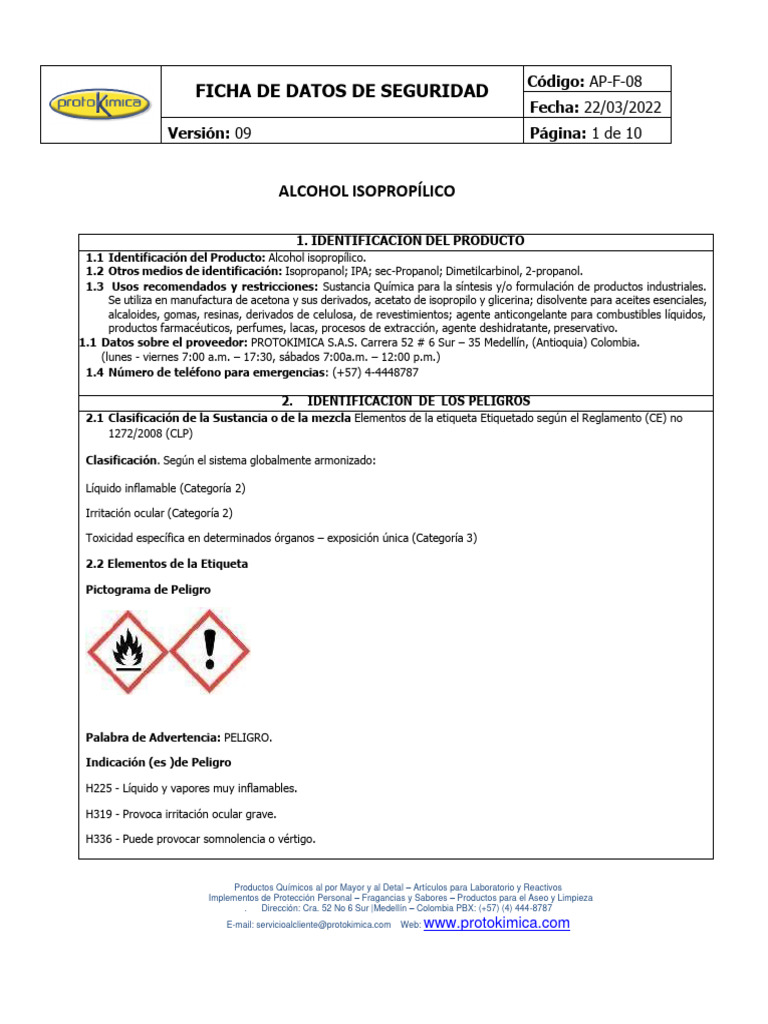 Fds Alcohol Isopropílico | PDF | Agua | Combustión