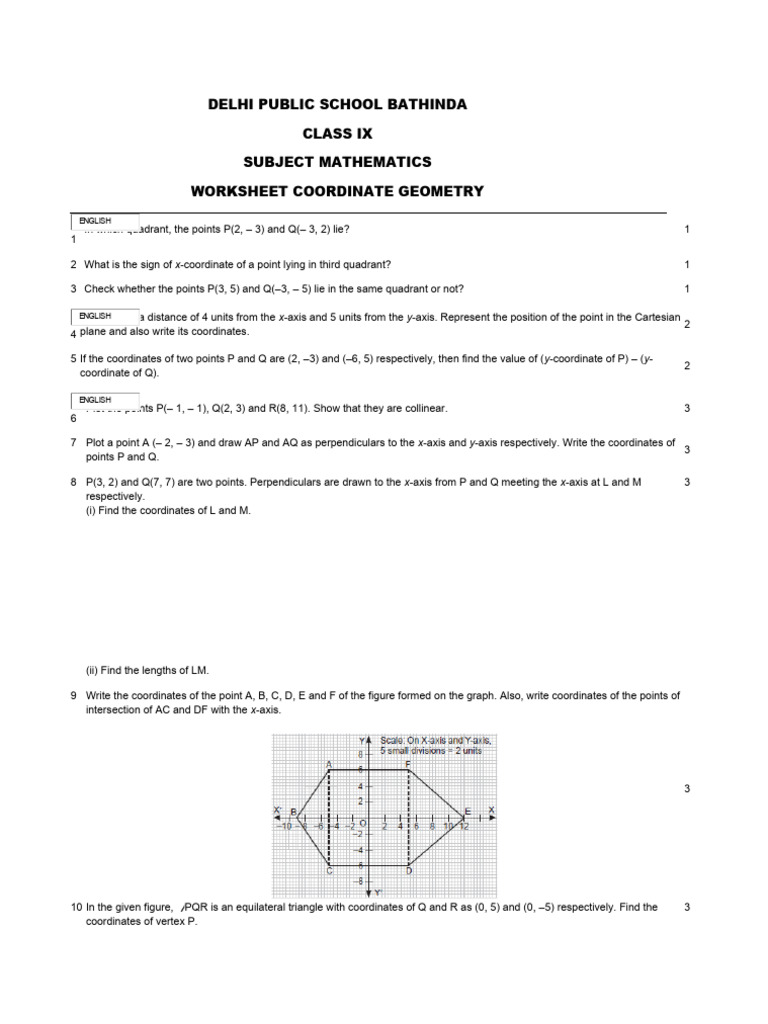 Class IX Coordinate Geometry Worksheet | PDF | Cartesian Coordinate ...